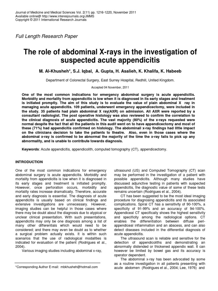The Role of Abdominal X-Rays in The Investigation of Suspected Acute ...