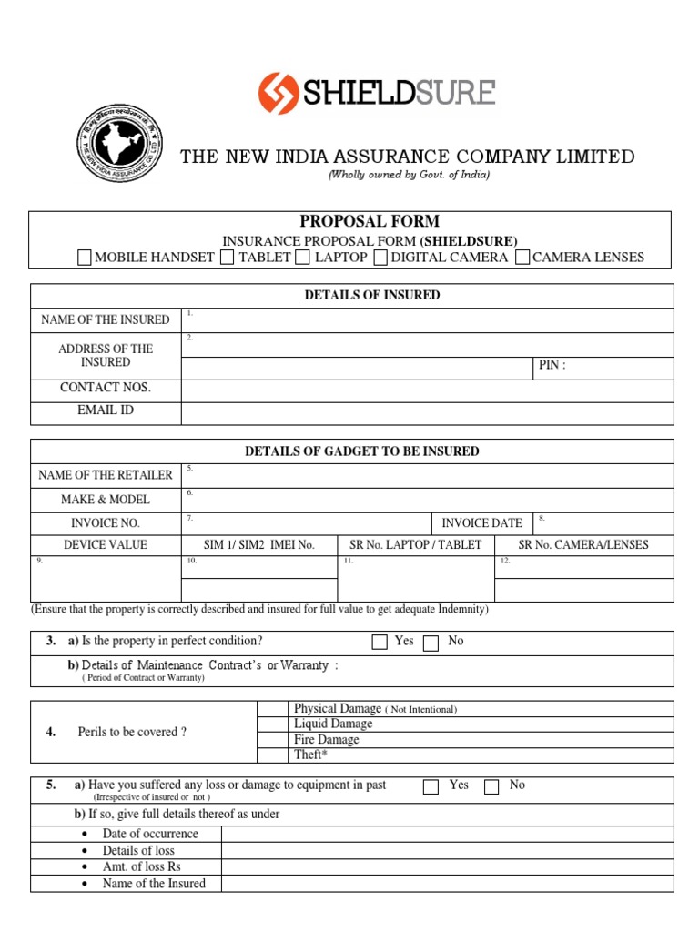 Proposal Form For Portable Gadgets | PDF | Insurance | Common Law