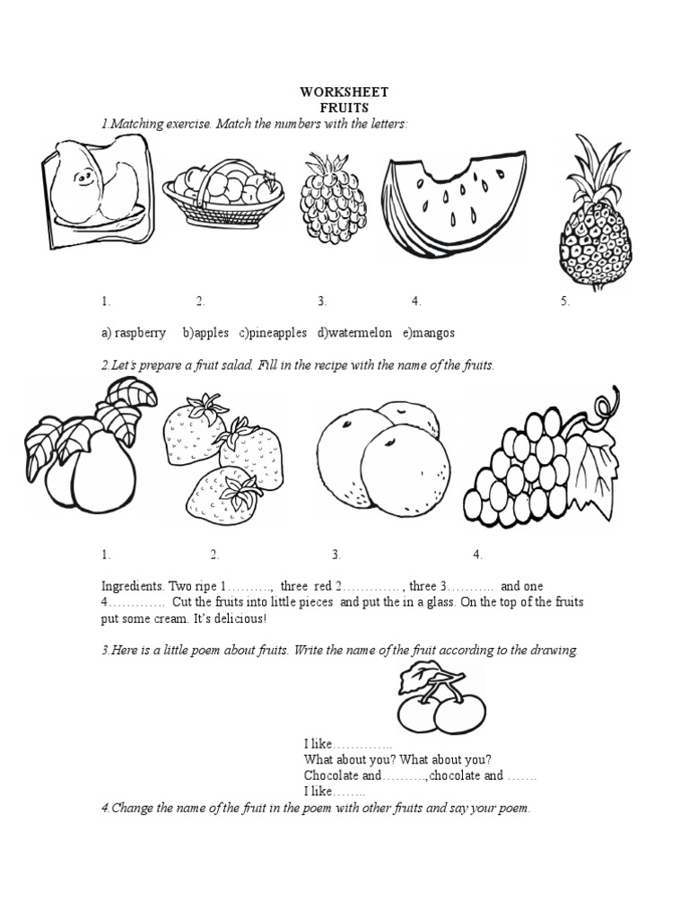 Fruit Worksheet for Kids Activities | PDF