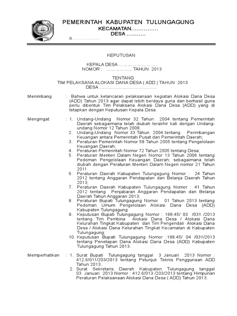 SK Tim Pelaksana | PDF | Pengelolaan Keuangan & Uang | Griya & Taman