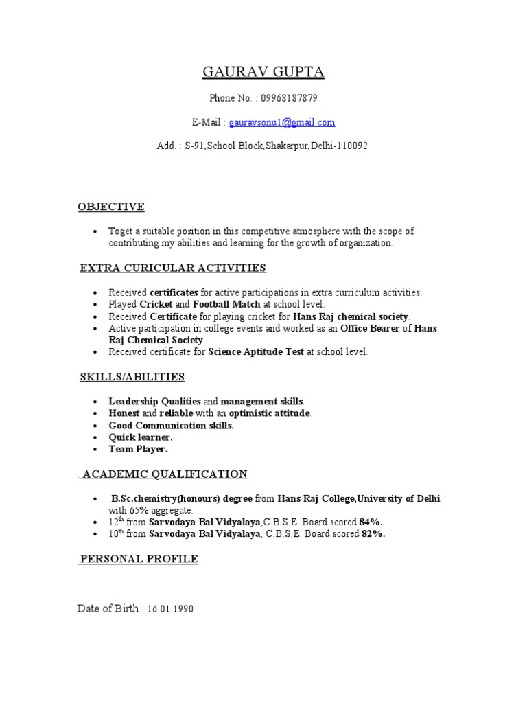 Gaurav Gupta: Objective | PDF