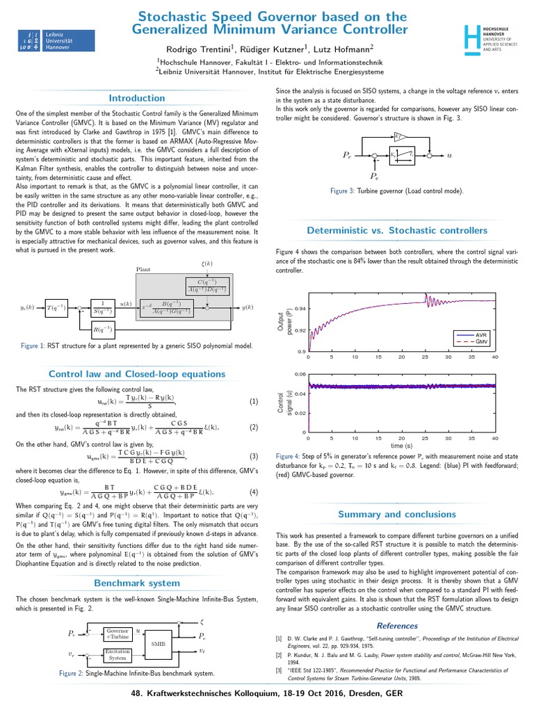 Stochastic Speed Governor Based On The Generalized Minimum Variance Controller Pdf Control