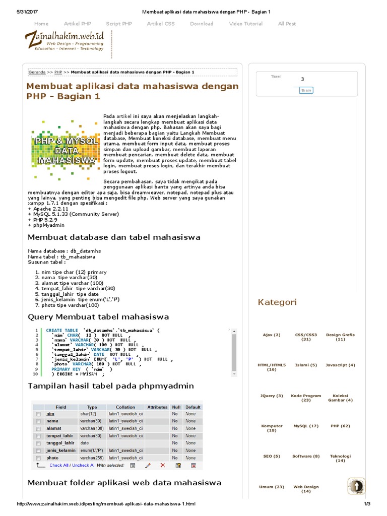 Membuat Aplikasi Data Mahasiswa Dengan PHP - Bagian 1 | PDF