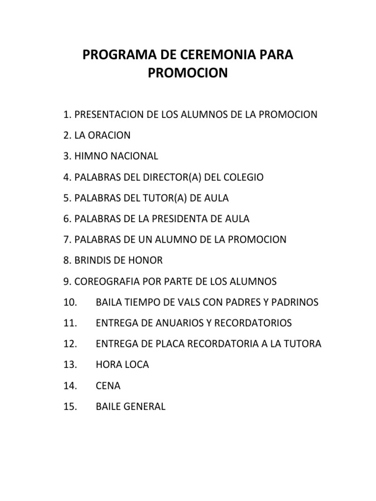 Programa de Ceremonia para Promocion | PDF