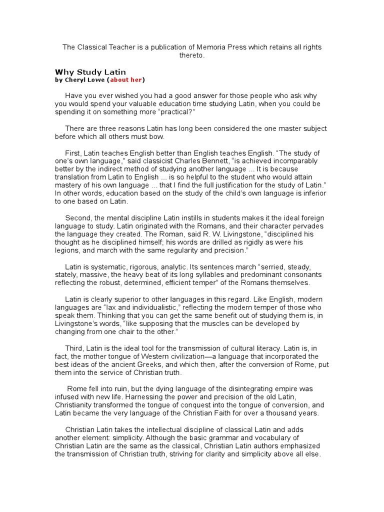Why Study Latin: by Cheryl Lowe | PDF | Latin | English Language