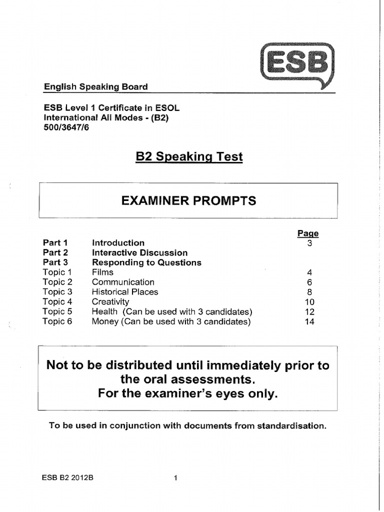 b2 Speaking Test Examiner Prompts Sample | PDF