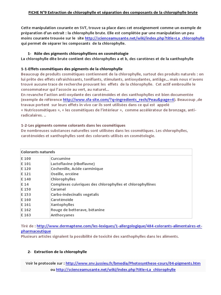Extraction et séparation de chlorophylle | PDF | Cosmétique ...