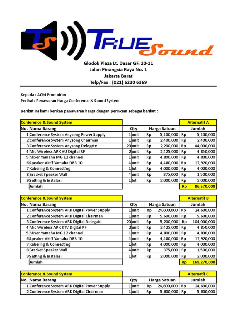 Price List Penawaran Harga Conference & Sound System ACM Promotion 10 ...