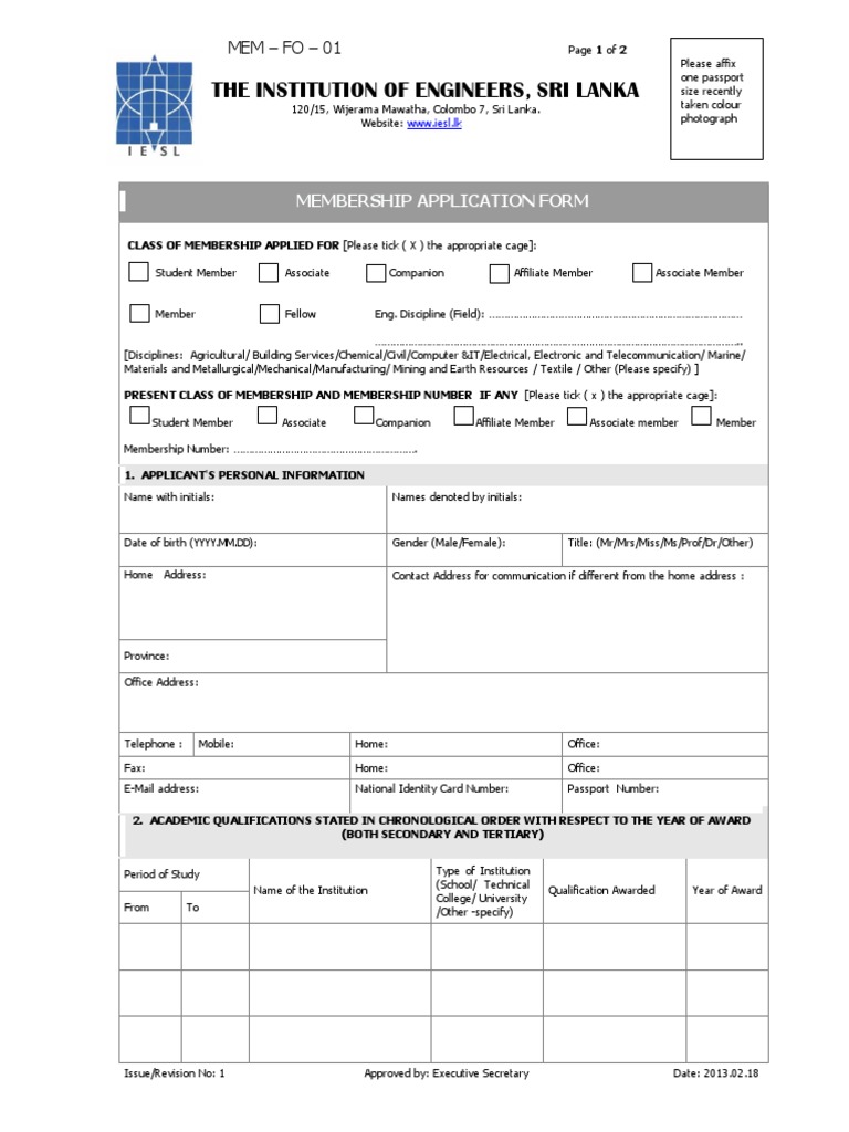 IESL Membership Application Form | PDF | Business | Science
