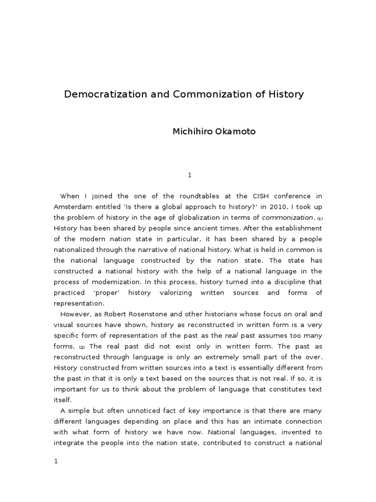 Democratization and Commonization of History: Michihiro Okamoto | PDF ...