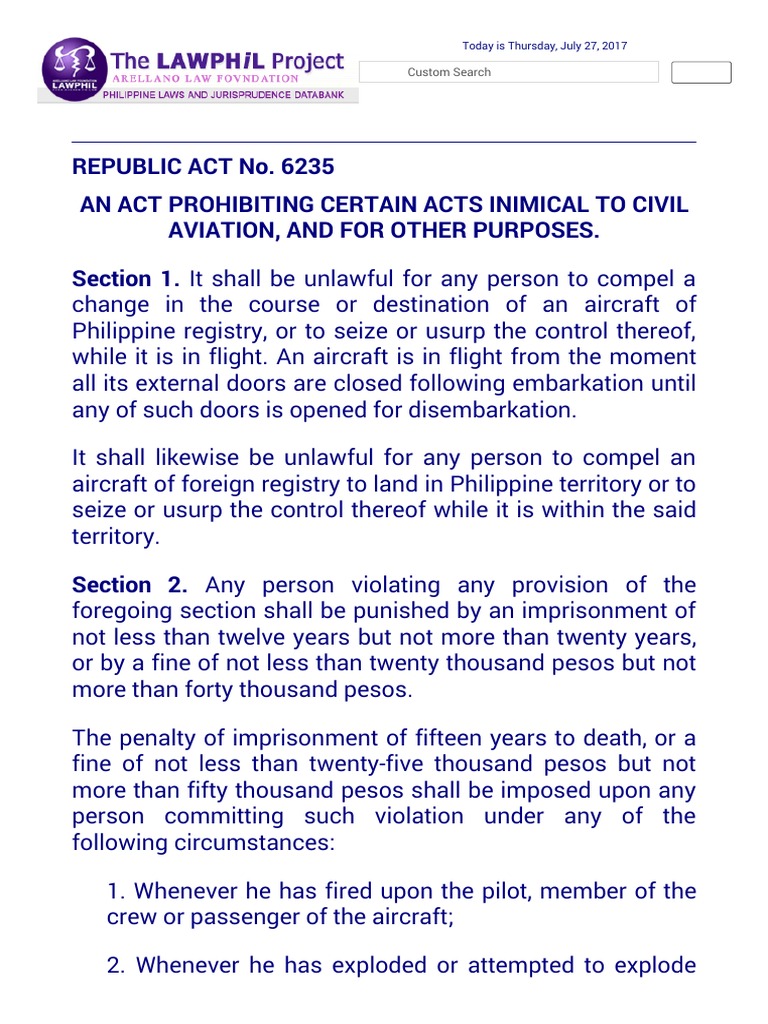 Anti Hijacking Law | PDF | Explosion | Crime & Violence