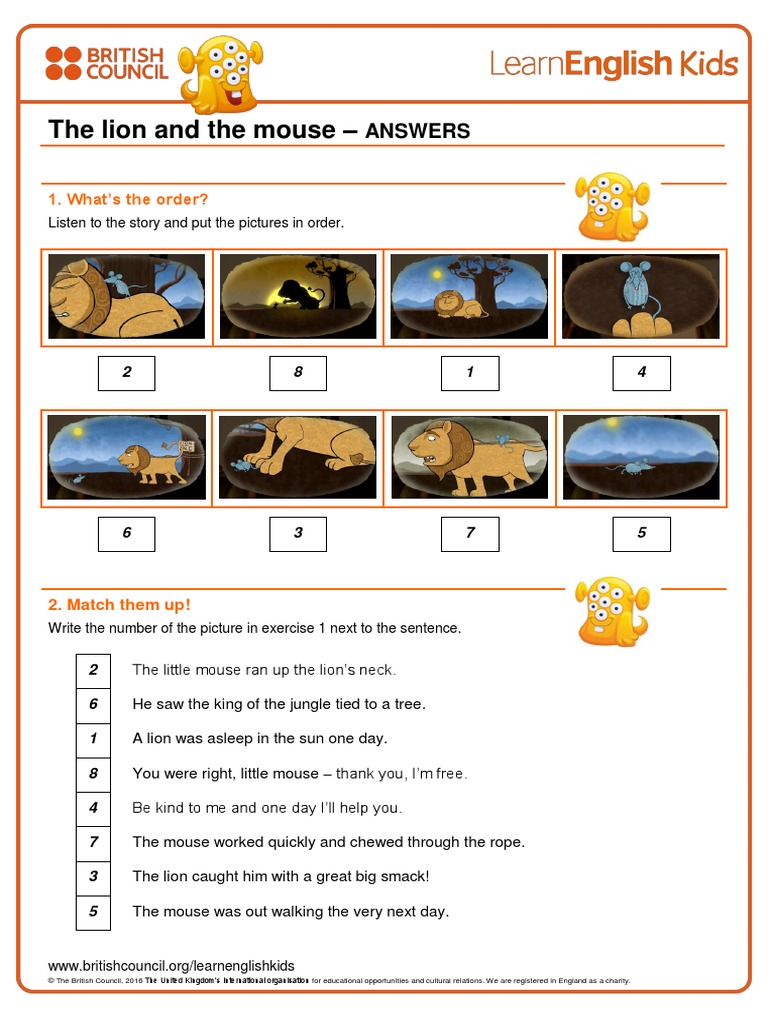 Story Time The Lion and The Mouse Answers v2 | PDF