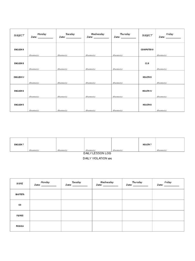 Daily Log Sheet | PDF