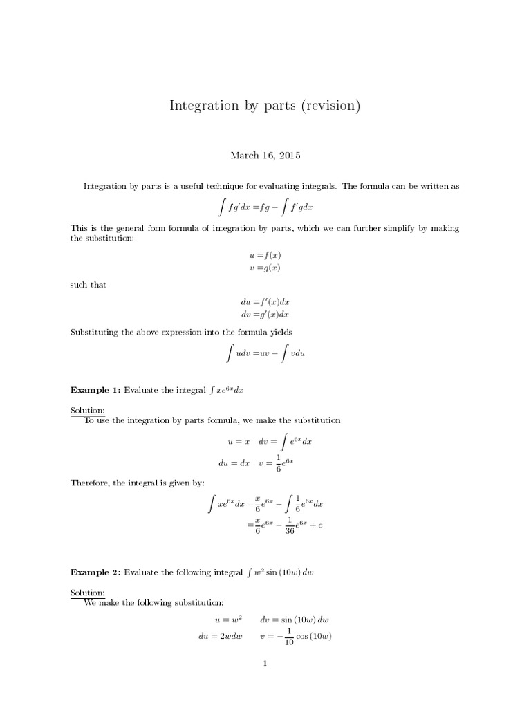 Integration by Parts Examples | PDF | Integral | Trigonometric Functions