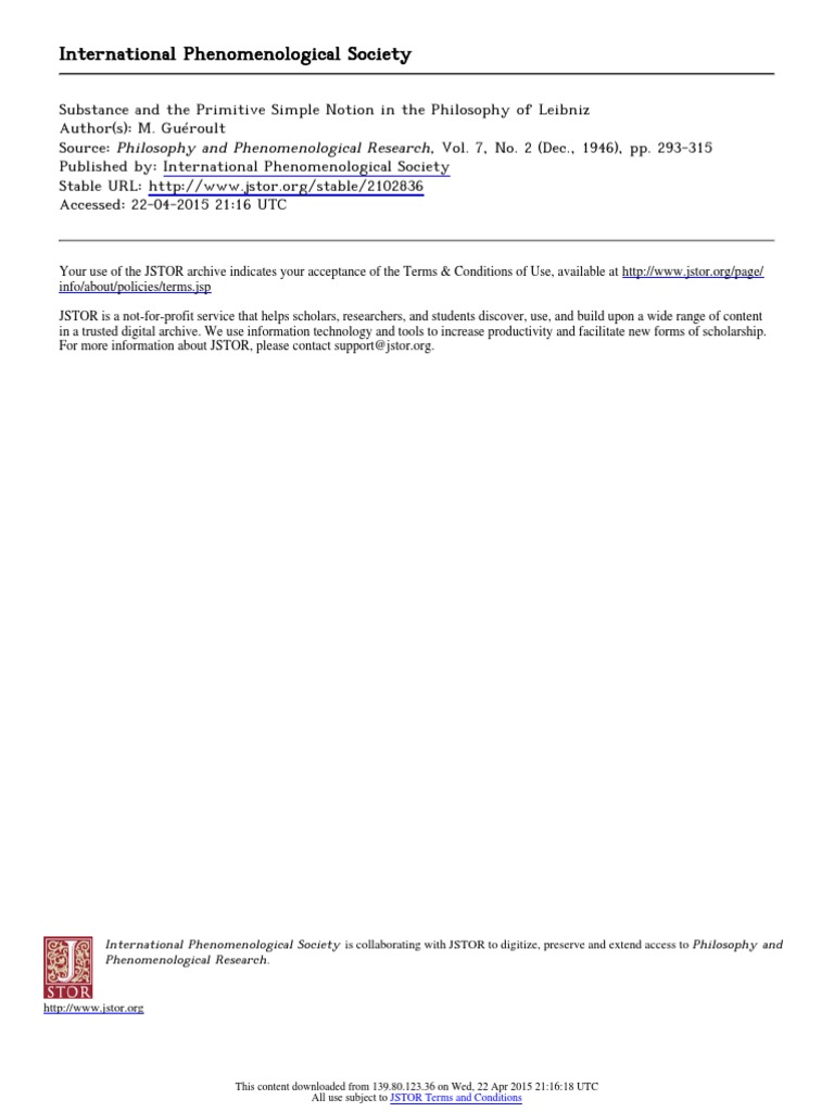 Gueroult, M. - Substance and The Primitive Simple Notion in The ...