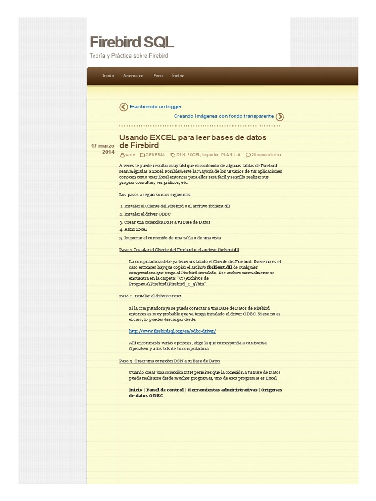 Usando EXCEL para Leer Bases de Datos de Firebird - Firebird SQL | PDF | Archivo de computadora ...