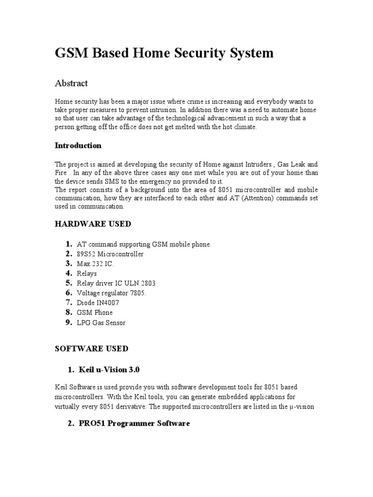 GSM Based Home Security System | PDF | Microcontroller | Flash Memory GSM Based Home Security System | PDF | Microcontroller | Flash Memory
