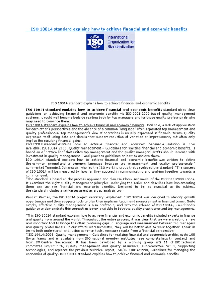 ISO 10014 Standard Explains How To Achieve Financial and Economic ...