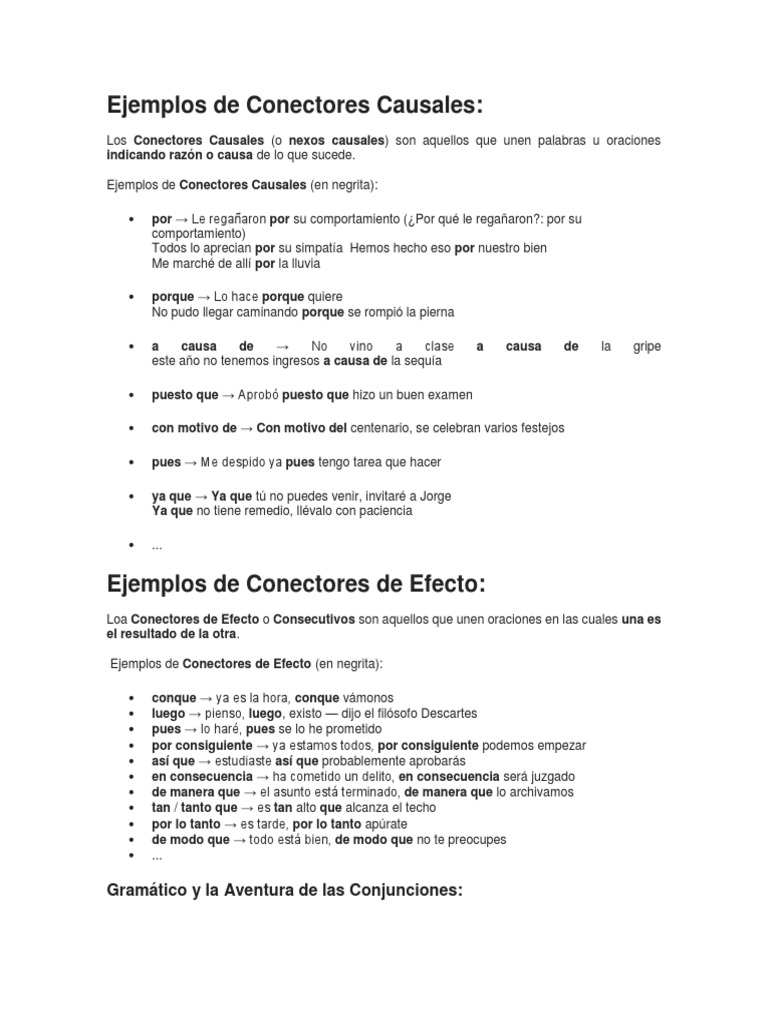 Ejemplos de Conectores Causales | PDF | Adverbio | Tipología Lingüística