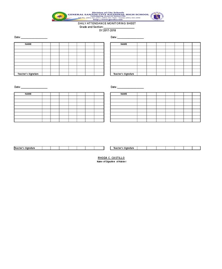 Daily Attendance Monitoring Sheet | PDF | Career & Growth