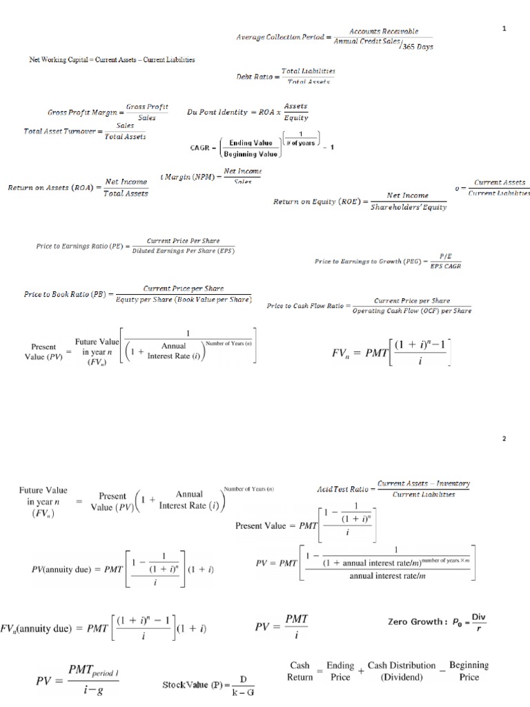BASFIN1 Final Exam Formula Sheet | PDF | Business | Finance & Money ...