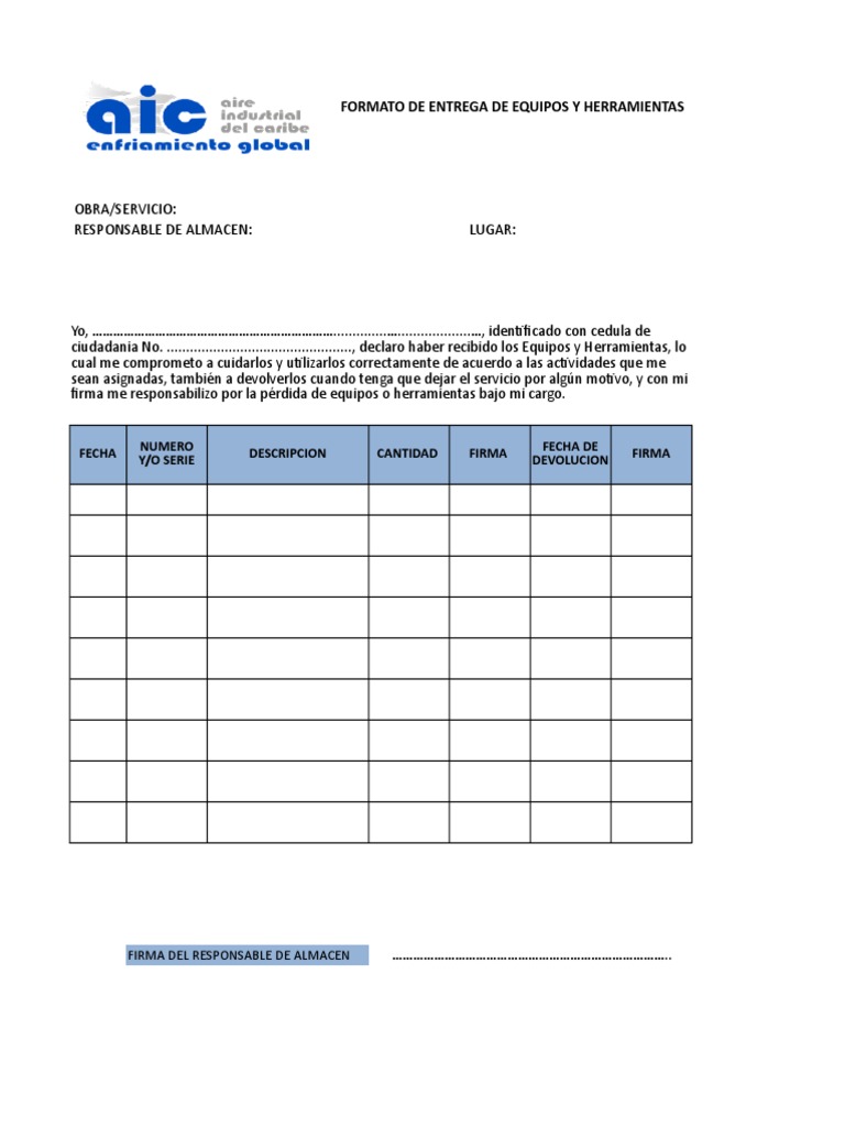 Formato de Entrega de Equipos y Herramientas | PDF