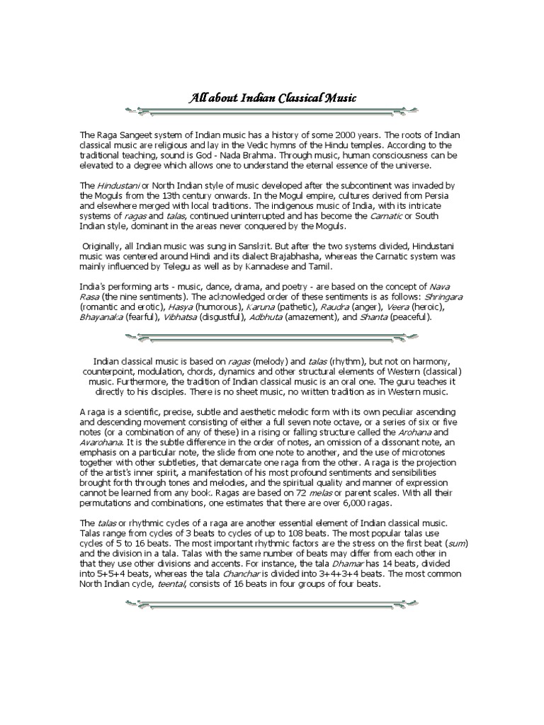 Indian Classical Music PDF | PDF | Musicology | Performing Arts