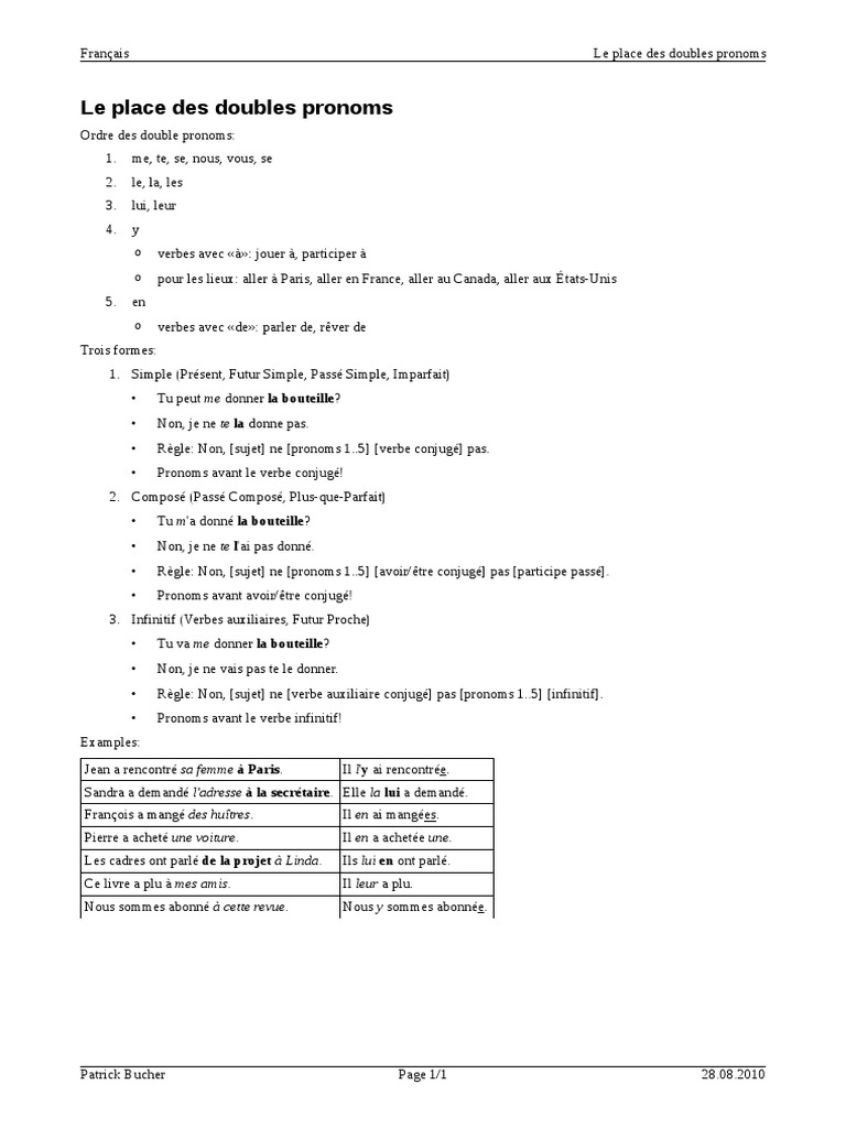 Double Pronoms PDF | PDF