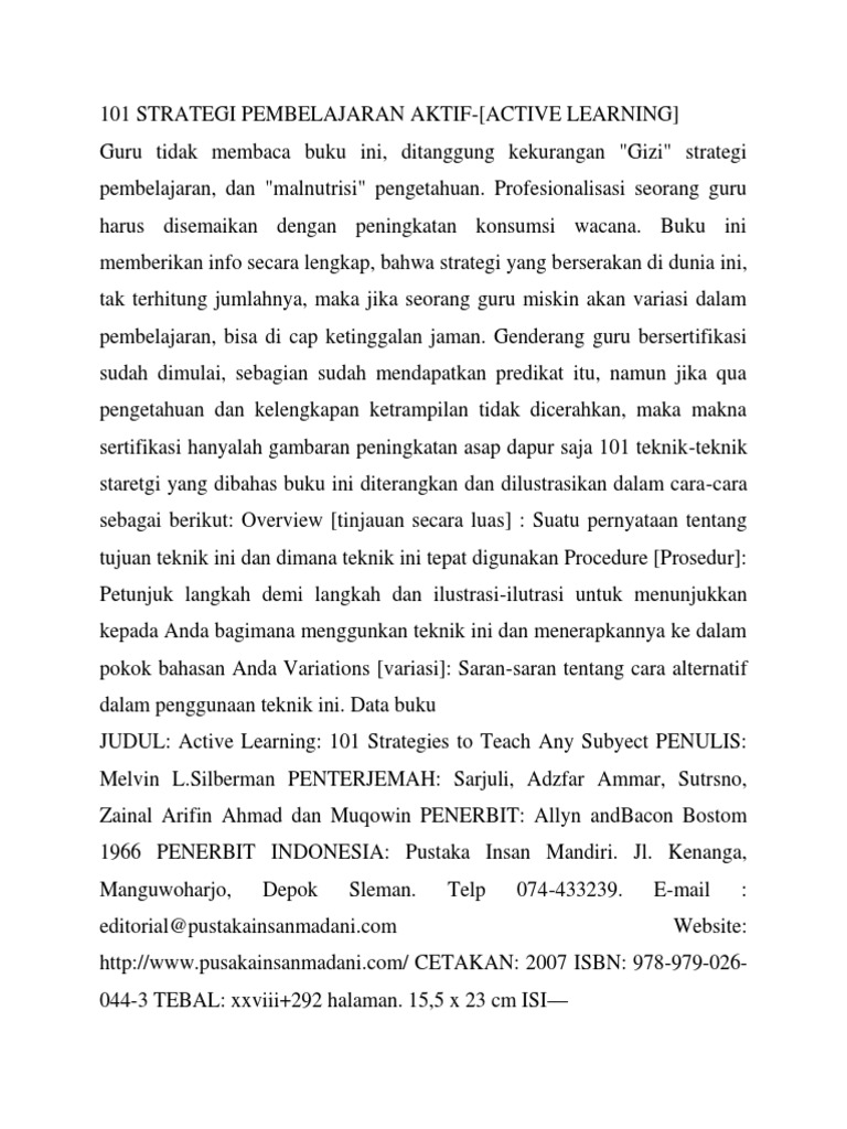 101 Strategi Pembelajaran Aktif Pdf
