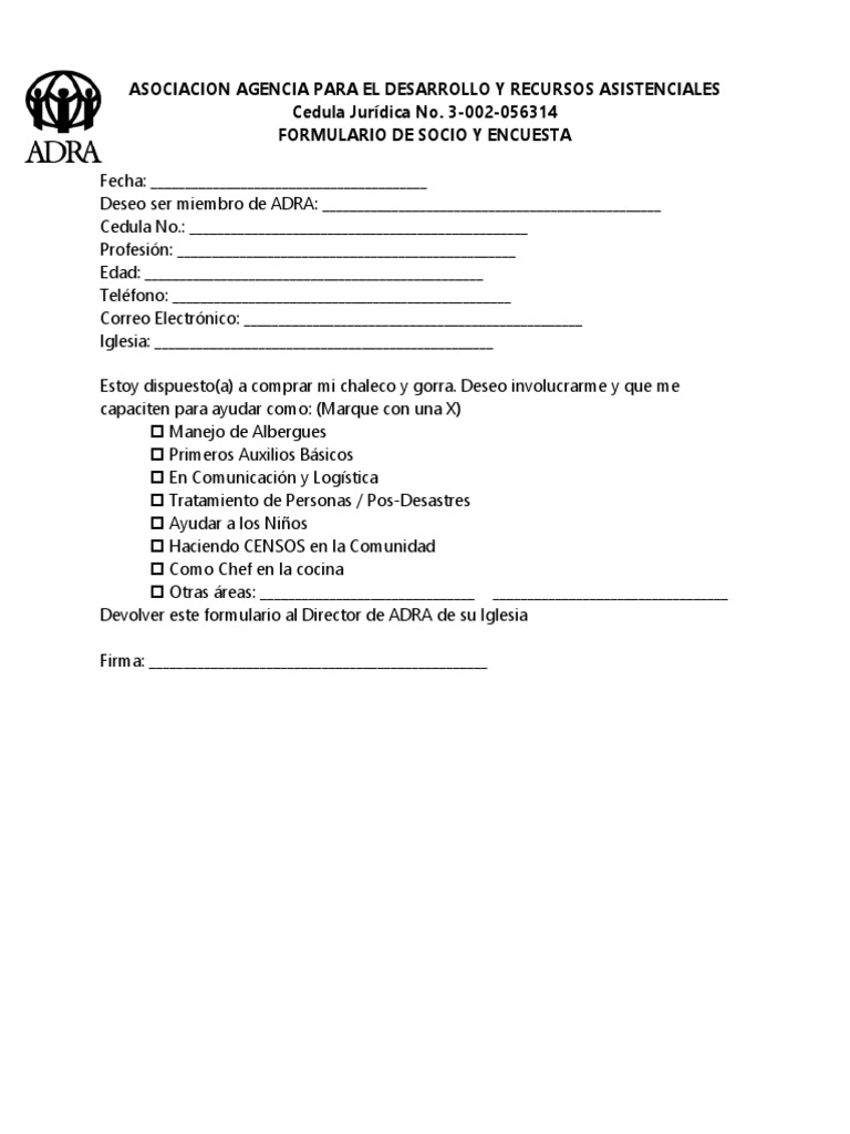 Formulario ADRA | PDF