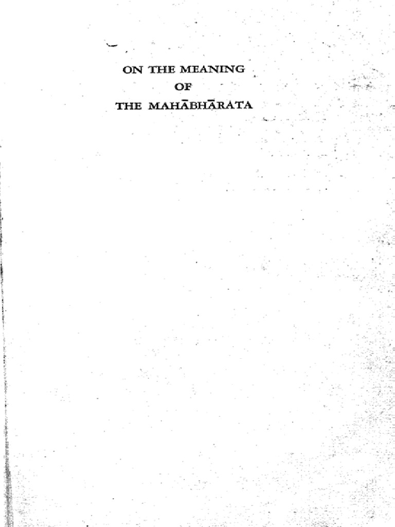 On The Meaning of The Mahabharata Vs Sukthankar | PDF