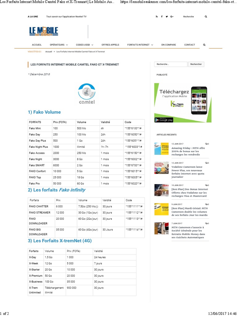 Les Forfaits Internet Mobile Camtel Fako Et X-Tremnet - Le Mobile Au ...