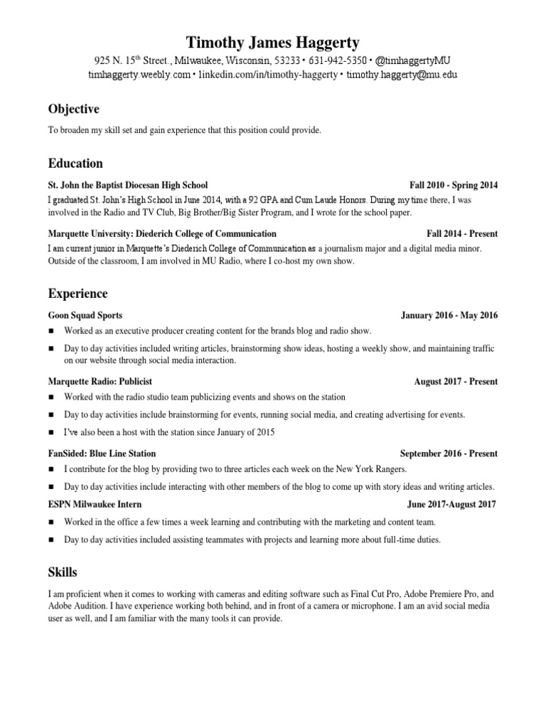 Timothy James Haggerty: Objective | PDF | Social Media | Popular ...