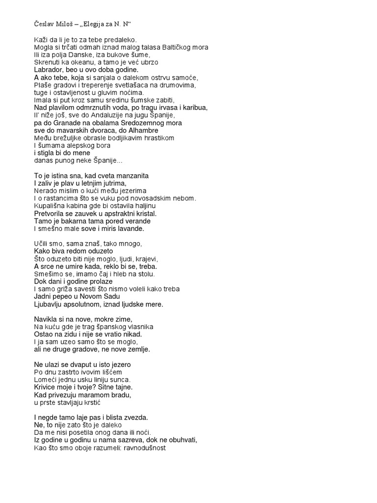 Česlav Miloš - Elegija Za N. N" | PDF