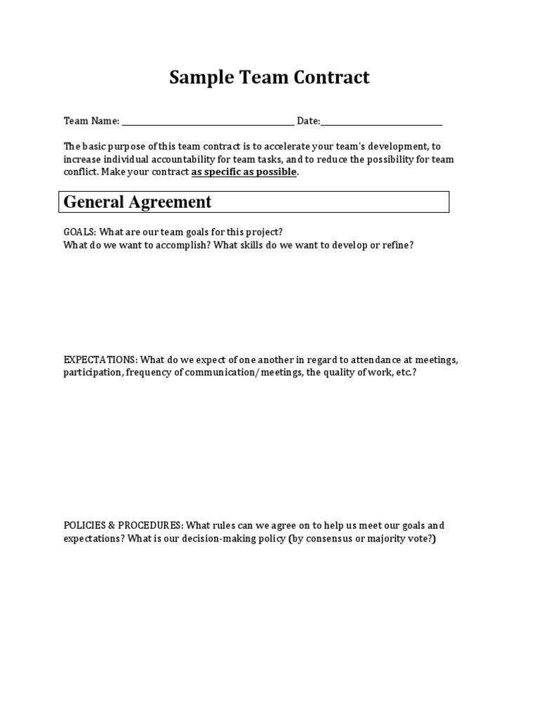 Sample Team Contract Template | PDF | Career & Growth