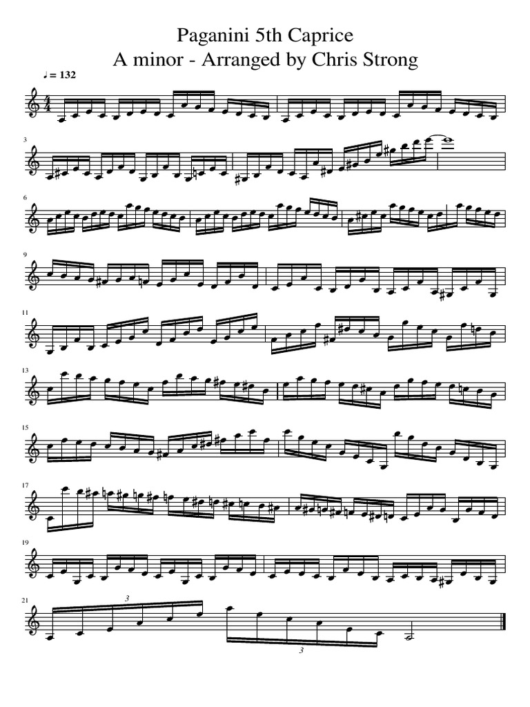 Paganini Caprice No 5 in A Minor | PDF