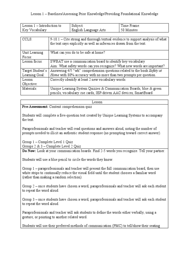 Thomas Edtpa Lesson Plans | PDF | Reading Comprehension | Vocabulary