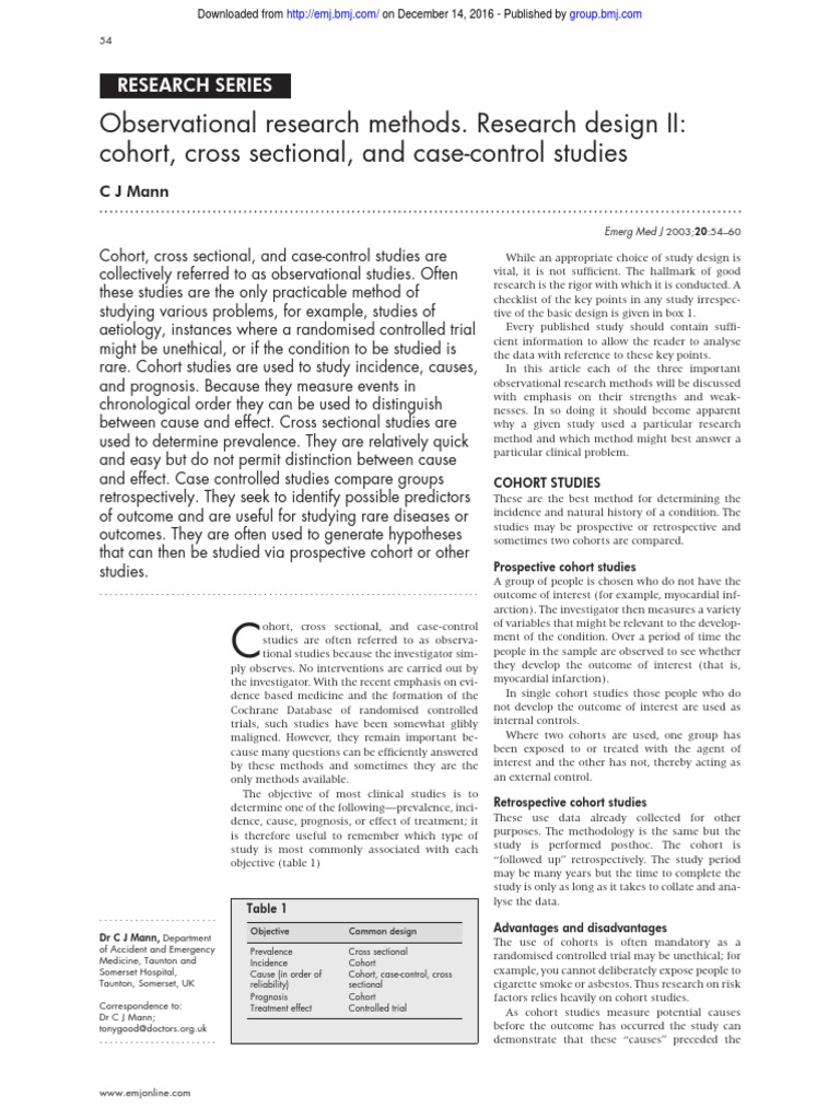 2016 - Observational Research Methods. Research Design II Cohort, Cross ...