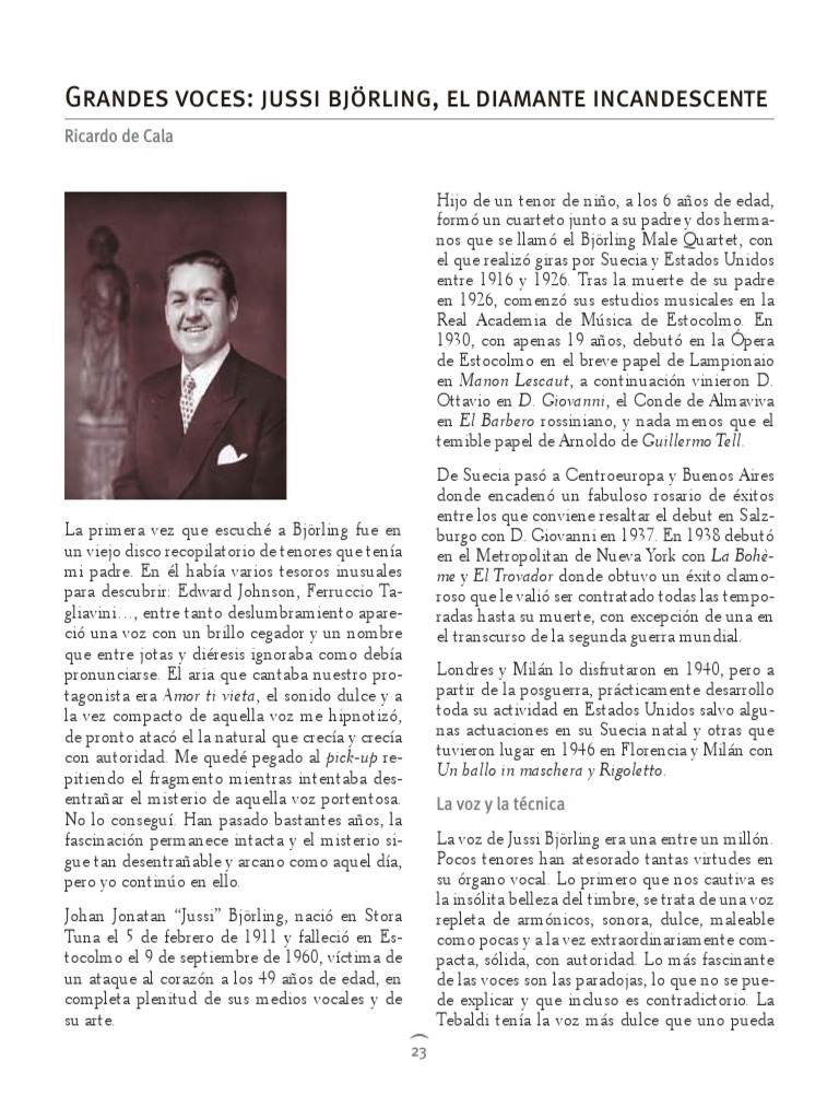 Bjorling El Unico Tenor | PDF | Composiciones | Composiciones musicales ...