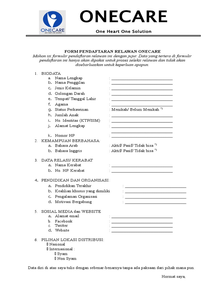 Form Pendaftaran Relawan | PDF | Karier & Perkembangan