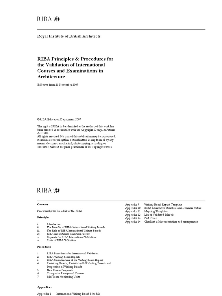 RIBA International Validation Procedures | PDF | Architect ...