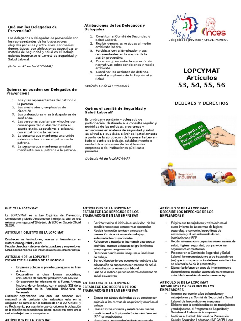 La Lopcymat Normativa Venezolana Sobre Seguridad Y Salud Laboral Pdf
