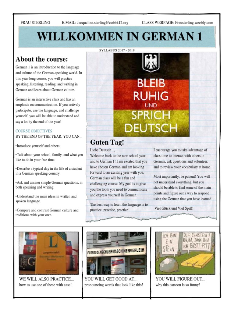 German1 Syllabus 2017 | PDF | German Language | Communication