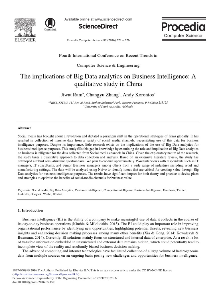 The Implications of Big Data Analytics On Business Intelligence | PDF ...