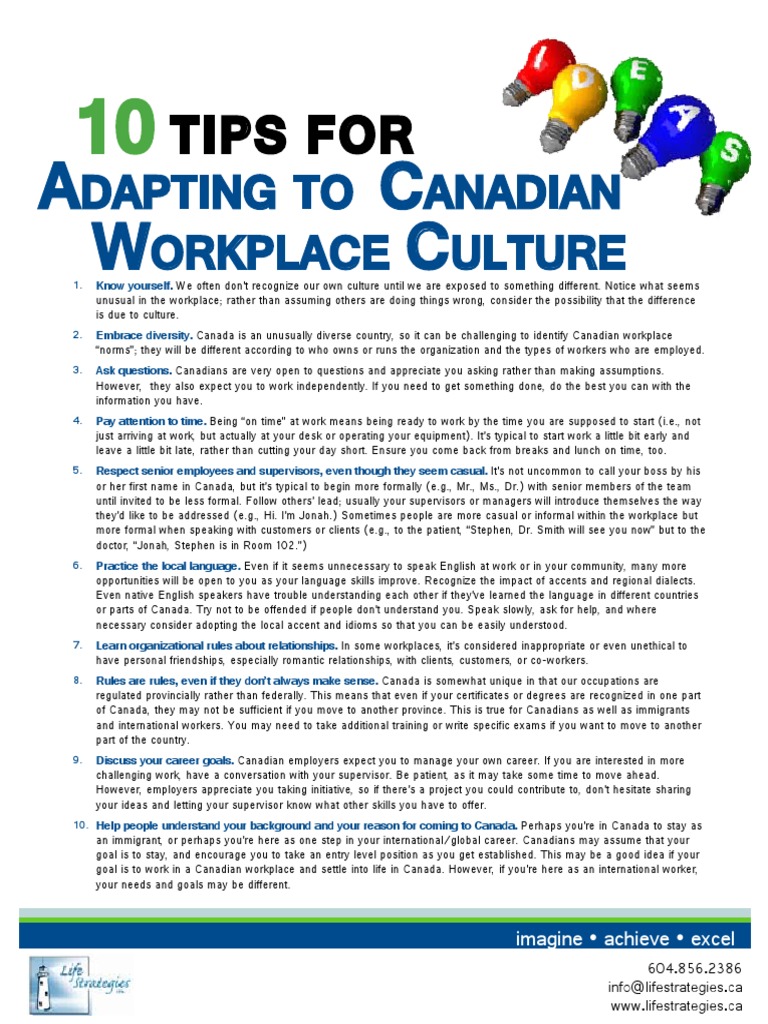 10 Tips For Adapting To Canadian Workplace Culture | PDF | Gratuity ...