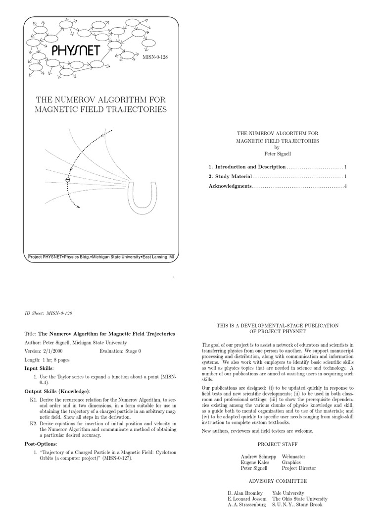 The Numerov Algorithm For Magnetic Field Trajectories | PDF | Trajectory | Magnetic Field