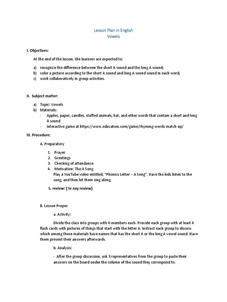 Lesson-Plan-in-English-VOWELS.-edited.docx | Lesson Plan | Linguistics