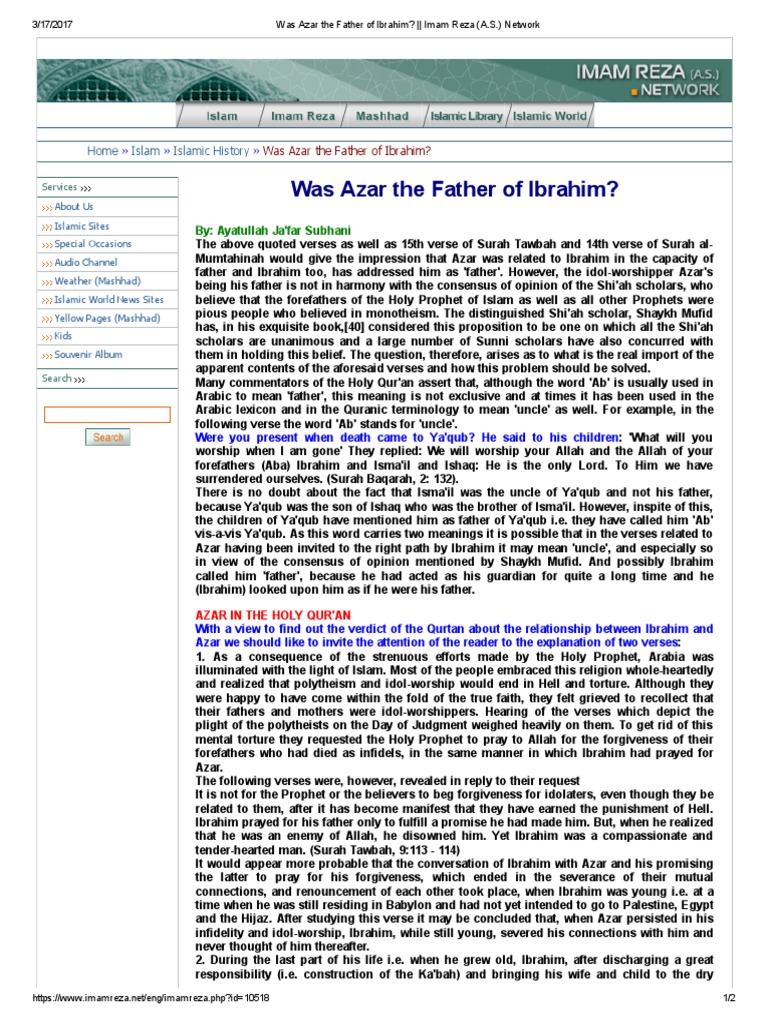 Was Azar The Father of Ibrahim A.S. | PDF | Shia Islam | Quran