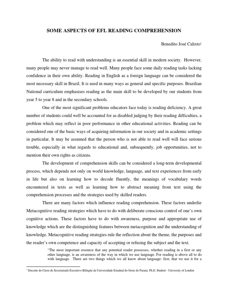 Aspect of Reading Comprehension | PDF | Reading Comprehension ...