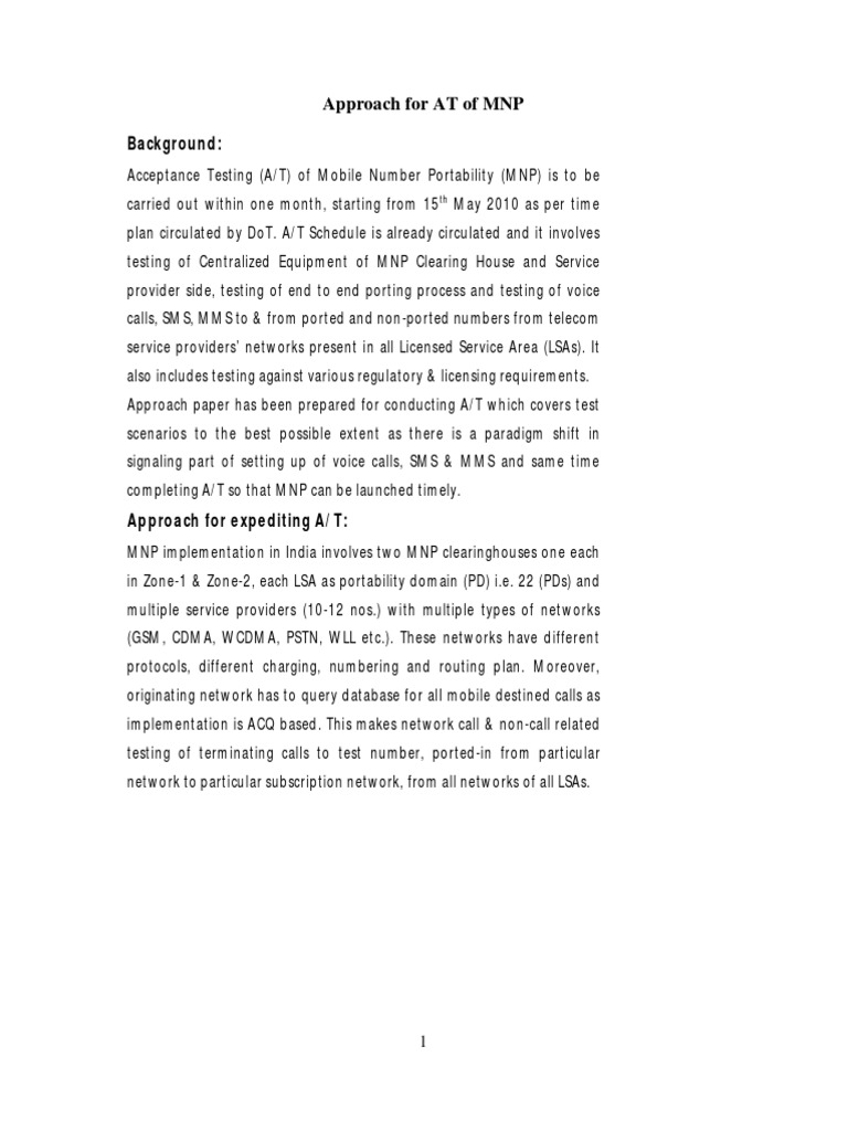 MNP Acceptance Testing Approach | PDF | Networks | Information And ...